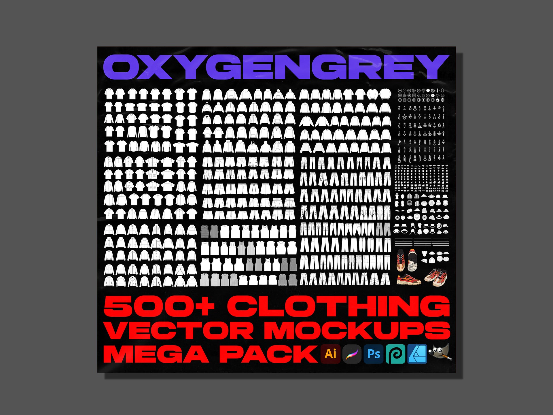 Streetwear Clothing Vector Mockups Pack – OxygenGrey